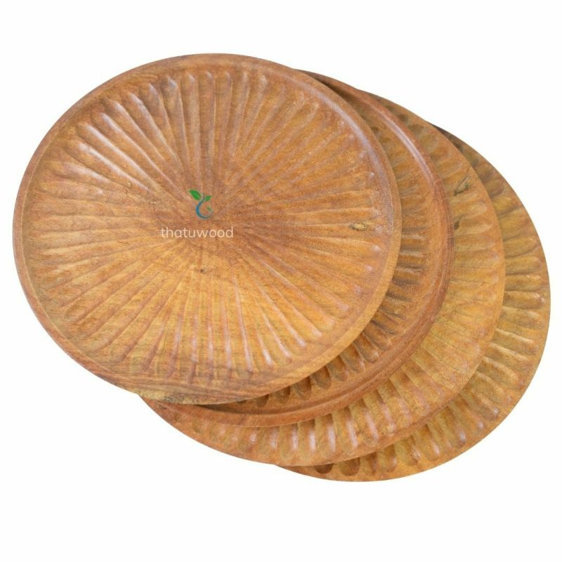 Khay Đĩa Gỗ Tròn Vân Sọc, Khay Gỗ Decor Trang Trí Bàn Ăn
